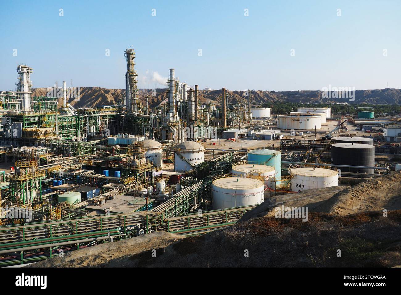 View of the New Talara Refinery facilities, operated by Petroperu, with ...