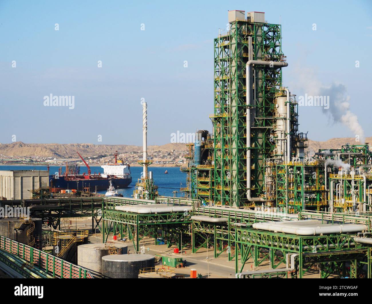 View of the New Talara Refinery facilities, operated by Petroperu, with ...