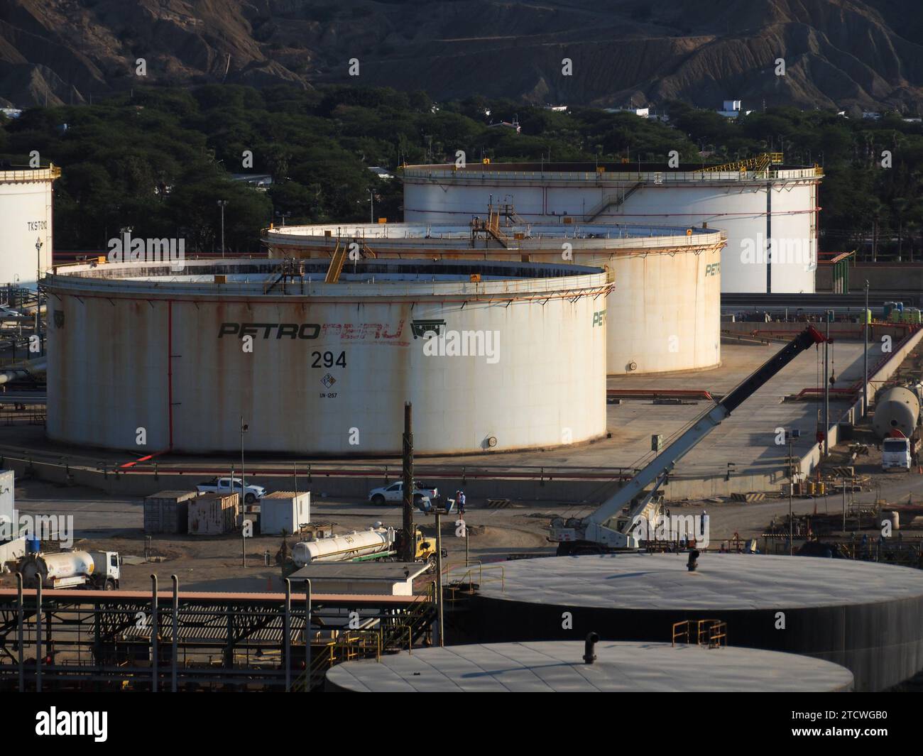 View of the New Talara Refinery facilities, operated by Petroperu, with ...