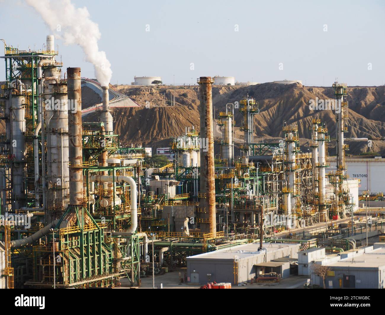 View of the New Talara Refinery facilities, operated by Petroperu, with ...