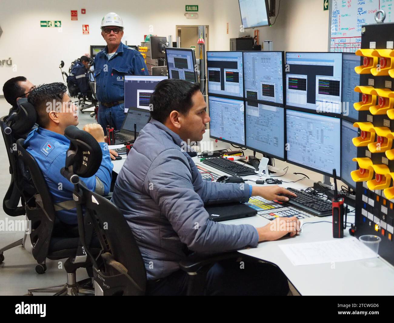 Petroperu personnel monitoring the systems in the control room of the ...