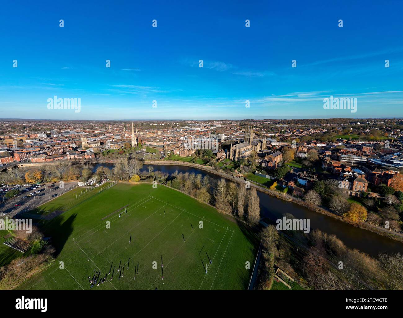 An aerial view of the town of Worcester in Worcestershire, UK Stock ...