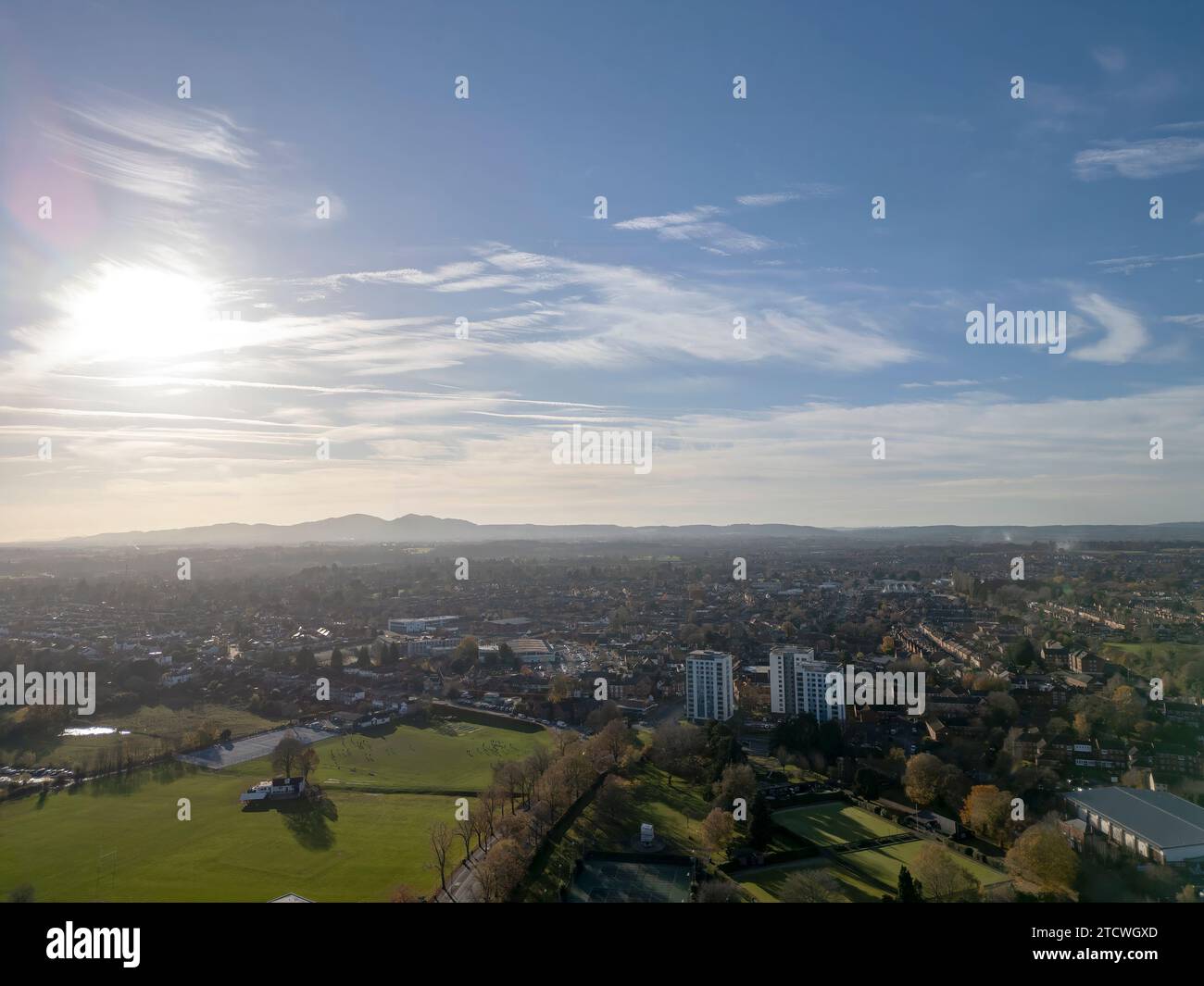 An aerial view of the town of Worcester in Worcestershire, UK Stock ...