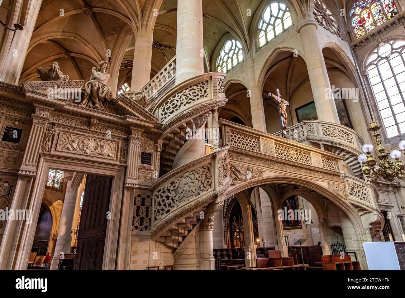 The elaborate sculptured stone jubé, or rood screen inside Saint ...