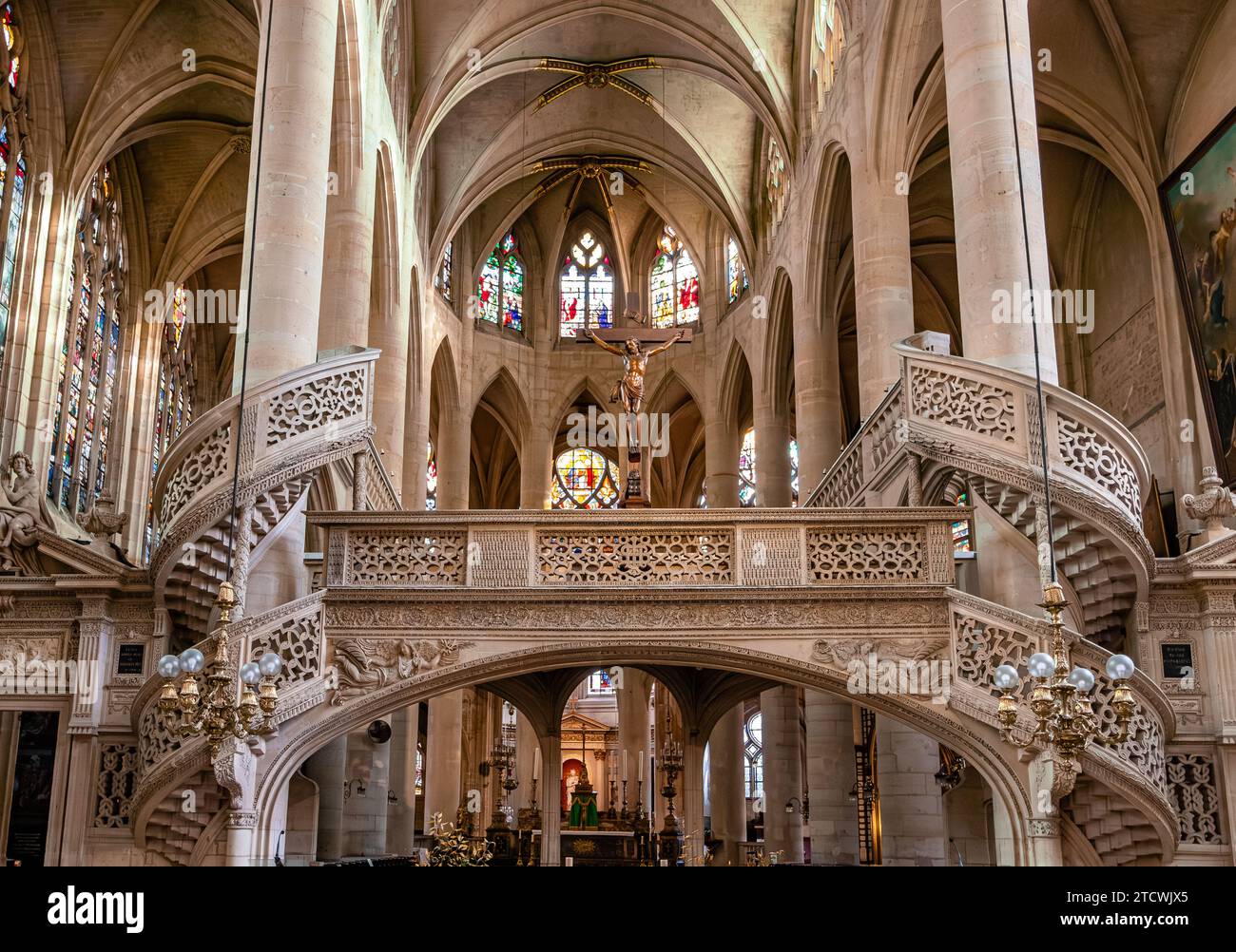 The nave and elaborate sculptured marble jubé, or rood screen inside ...