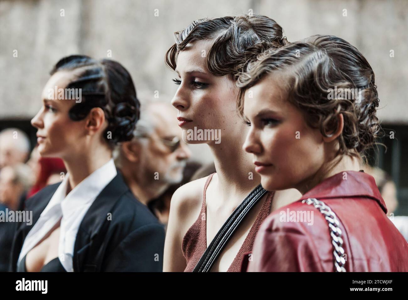 Models outside Giorgio Armani show during Milan Fashion Week Womenswear ...