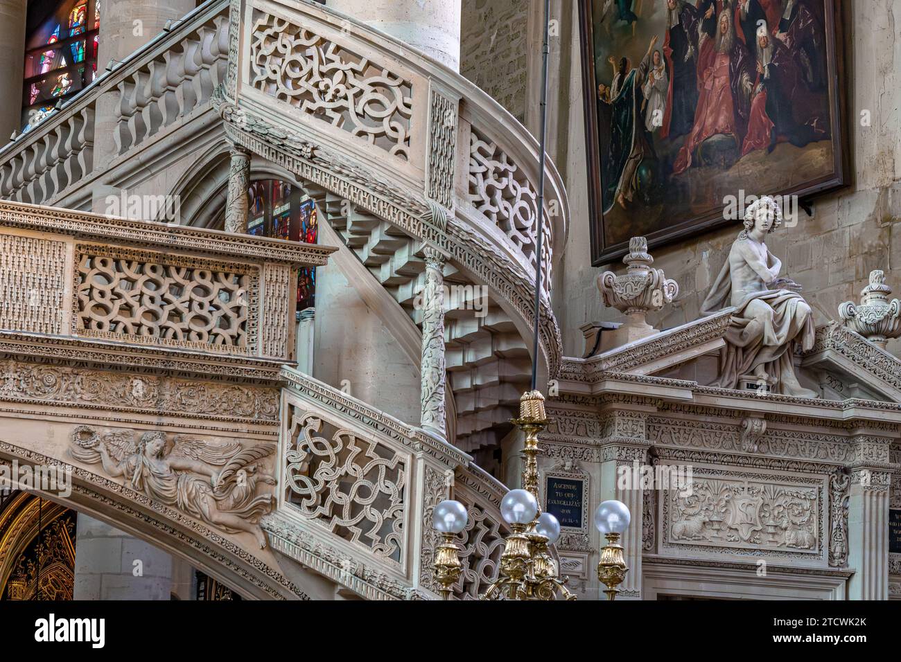 The elaborate sculptured stone jubé, or rood screen inside Saint ...
