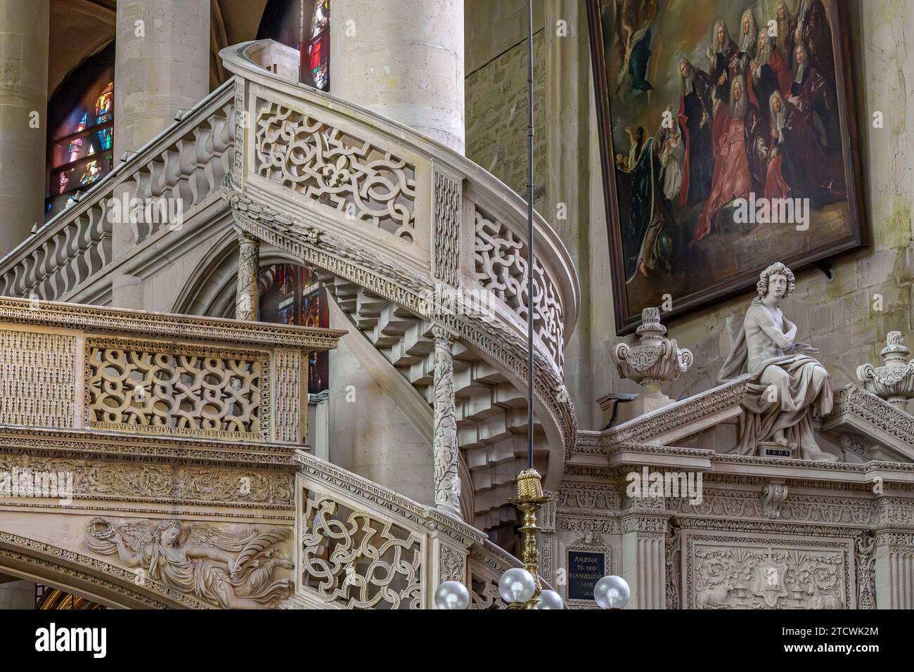The elaborate sculptured stone jubé, or rood screen inside Saint ...