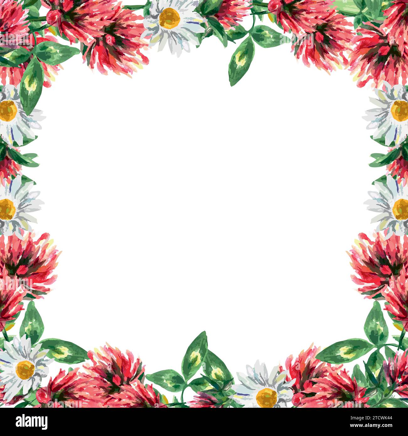 Floral frame for Easter banners. Clover, chamomile. Vector illustration ...