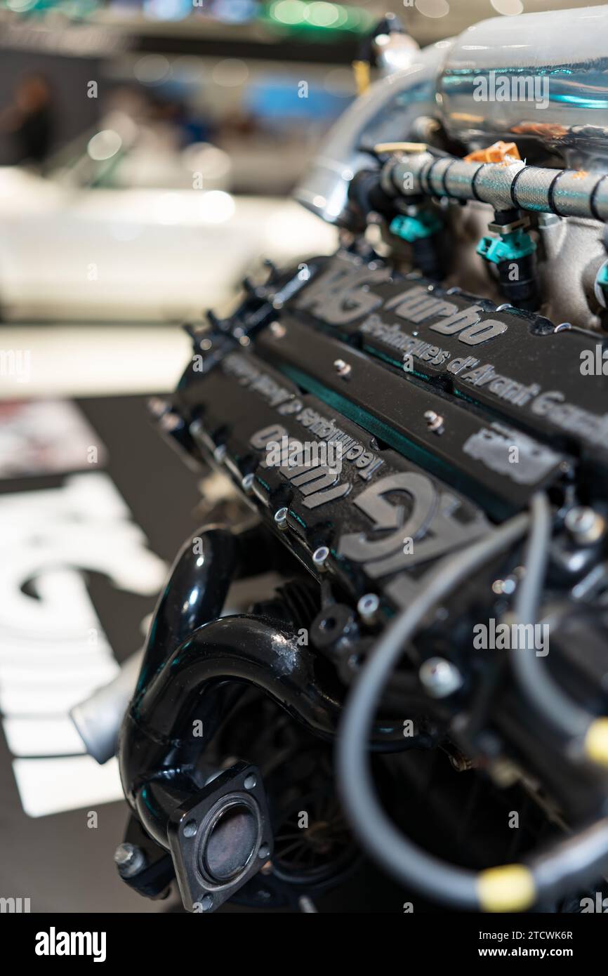 Clean car engine separately from the body. Close-up of a sports car ...