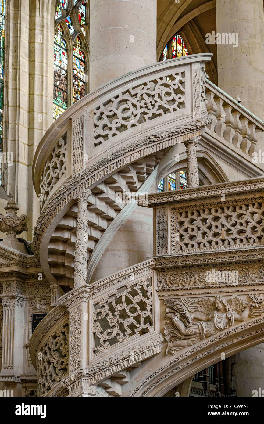 The elaborate sculptured stone jubé, or rood screen inside Saint ...