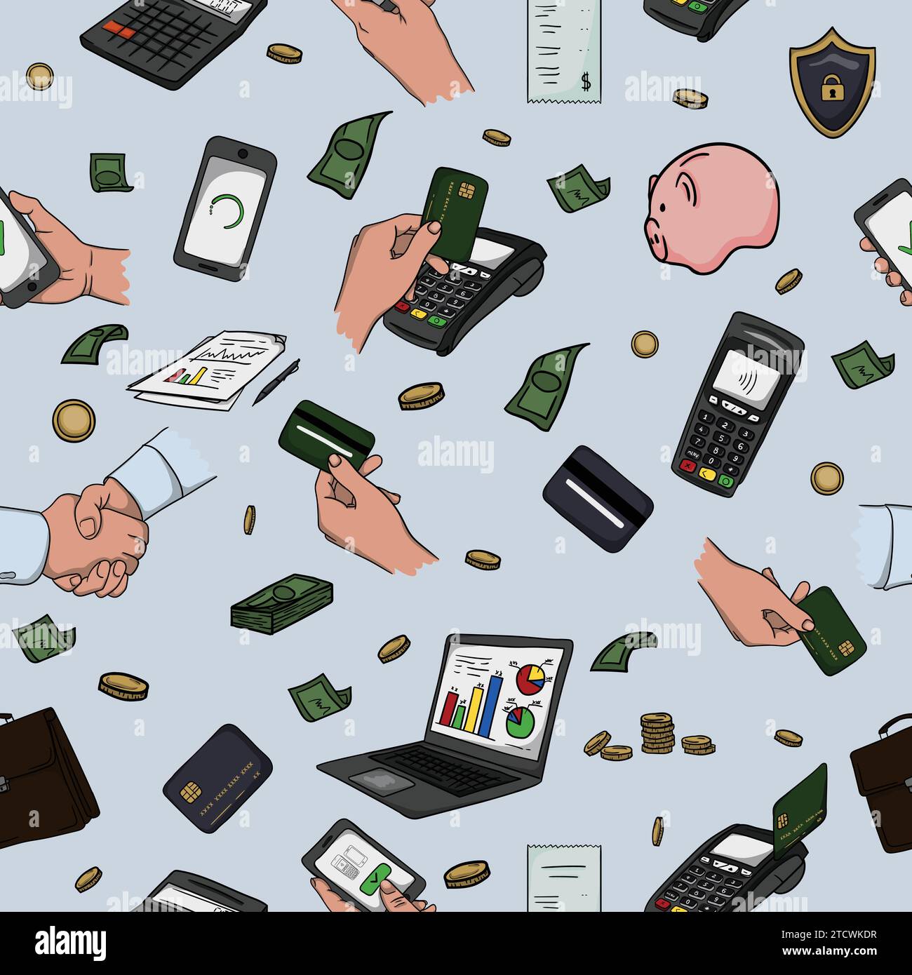 Vector seamless pattern of business, finance, payment systems and money ...