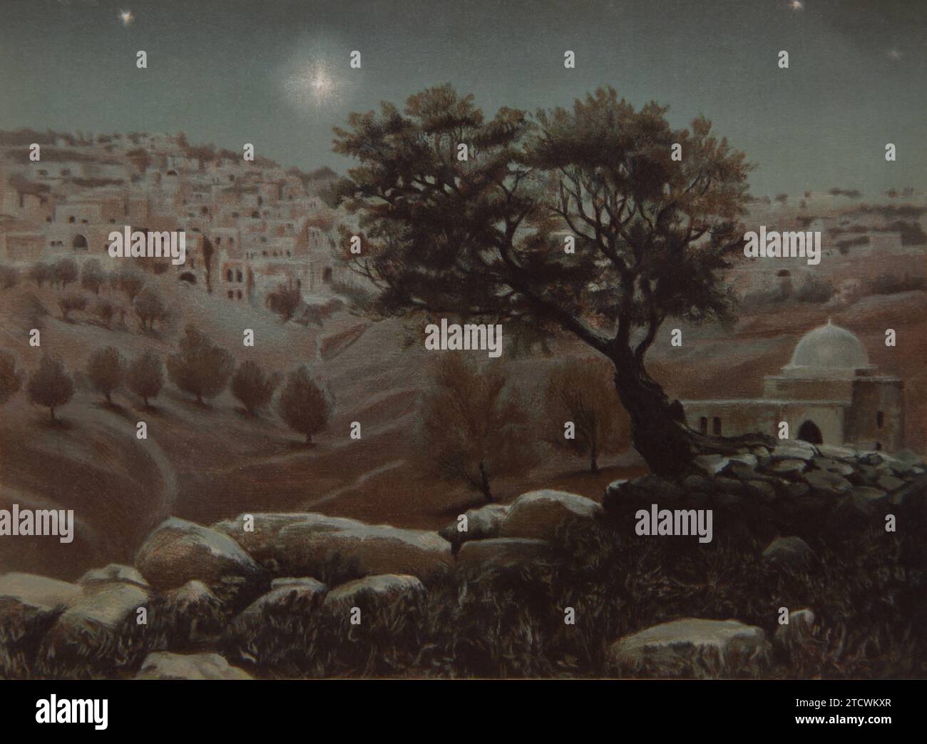 Chromolithographic Print of View of Bethlehem with the Christmas Star ...