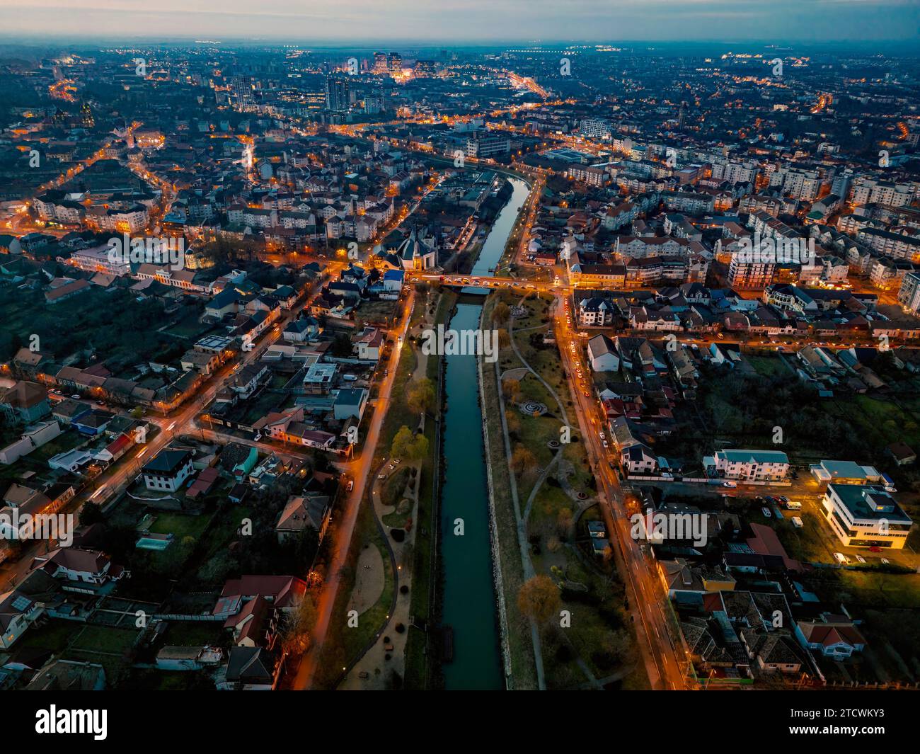 Aerial view of Bega River shores in the European Capital of Culture in ...
