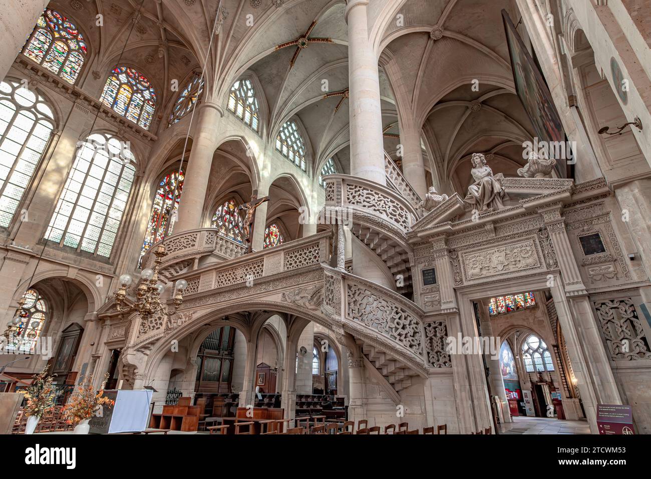 The elaborate sculptured stone jubé, or rood screen inside Saint ...