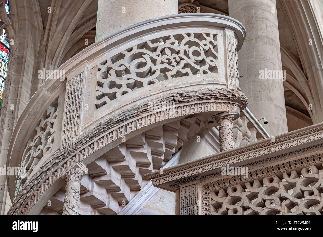 The elaborate sculptured stone jubé, or rood screen inside Saint ...