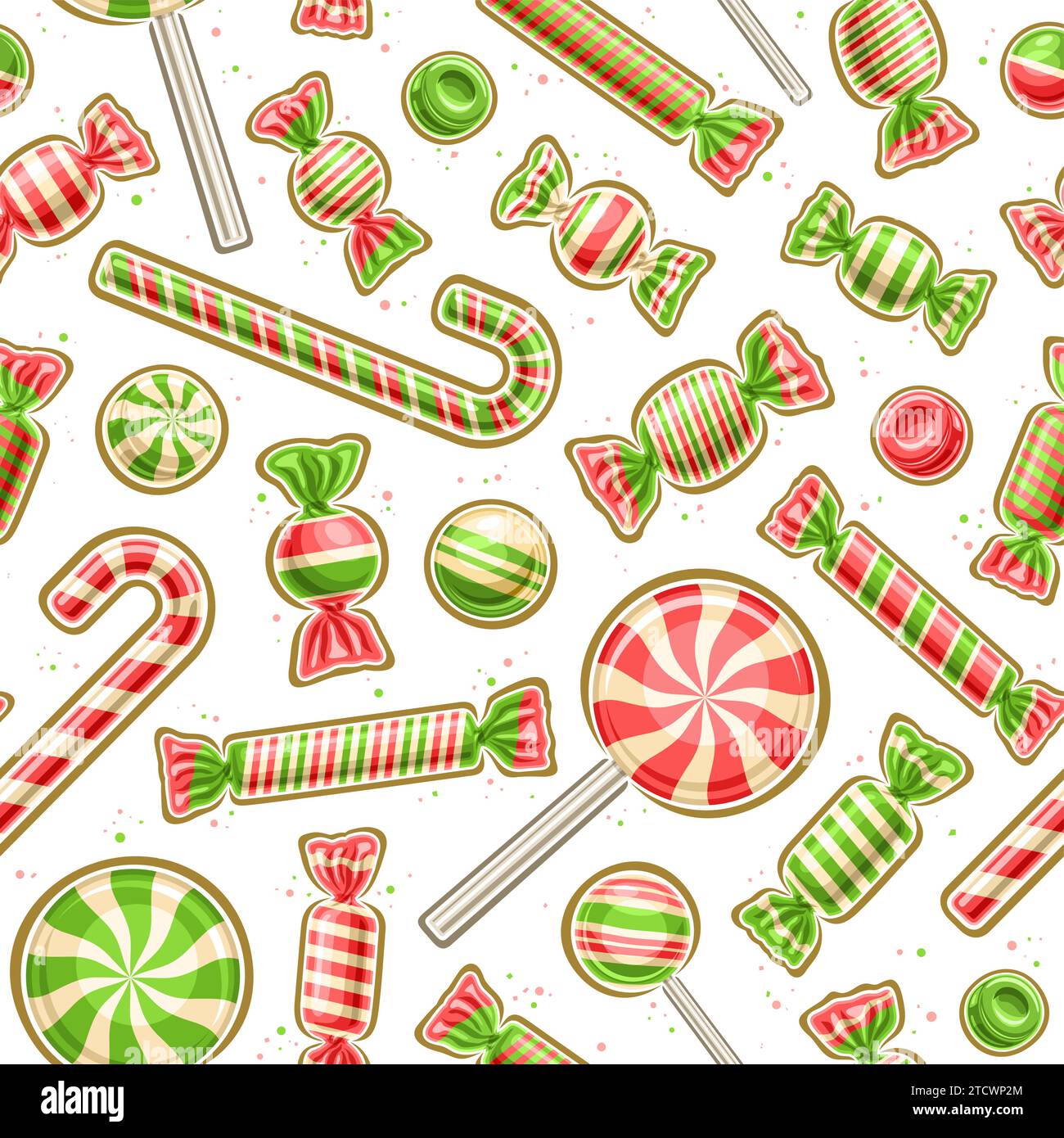 Vector Christmas Candy seamless pattern, decorative repeat background with illustration of ...