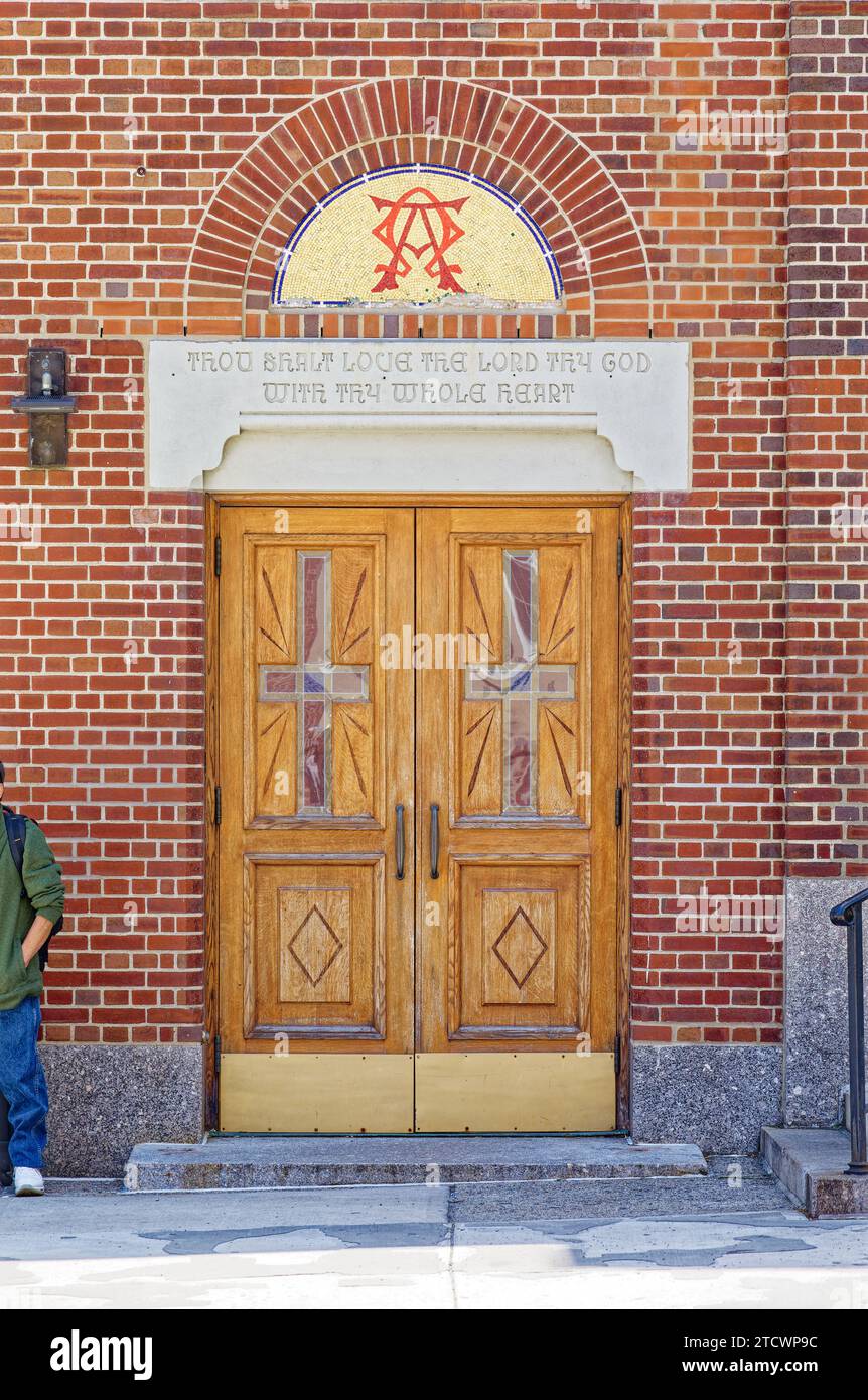 Mosaics and stained glass accent the 35th Avenue façade of St. Joan of ...