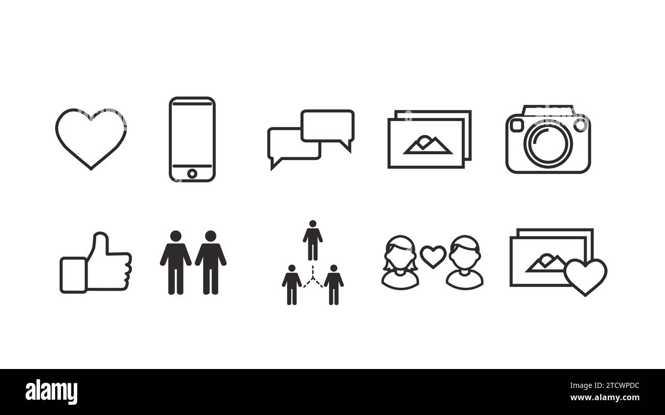 Social Icon Set. Set of black and white isolated social media signs ...