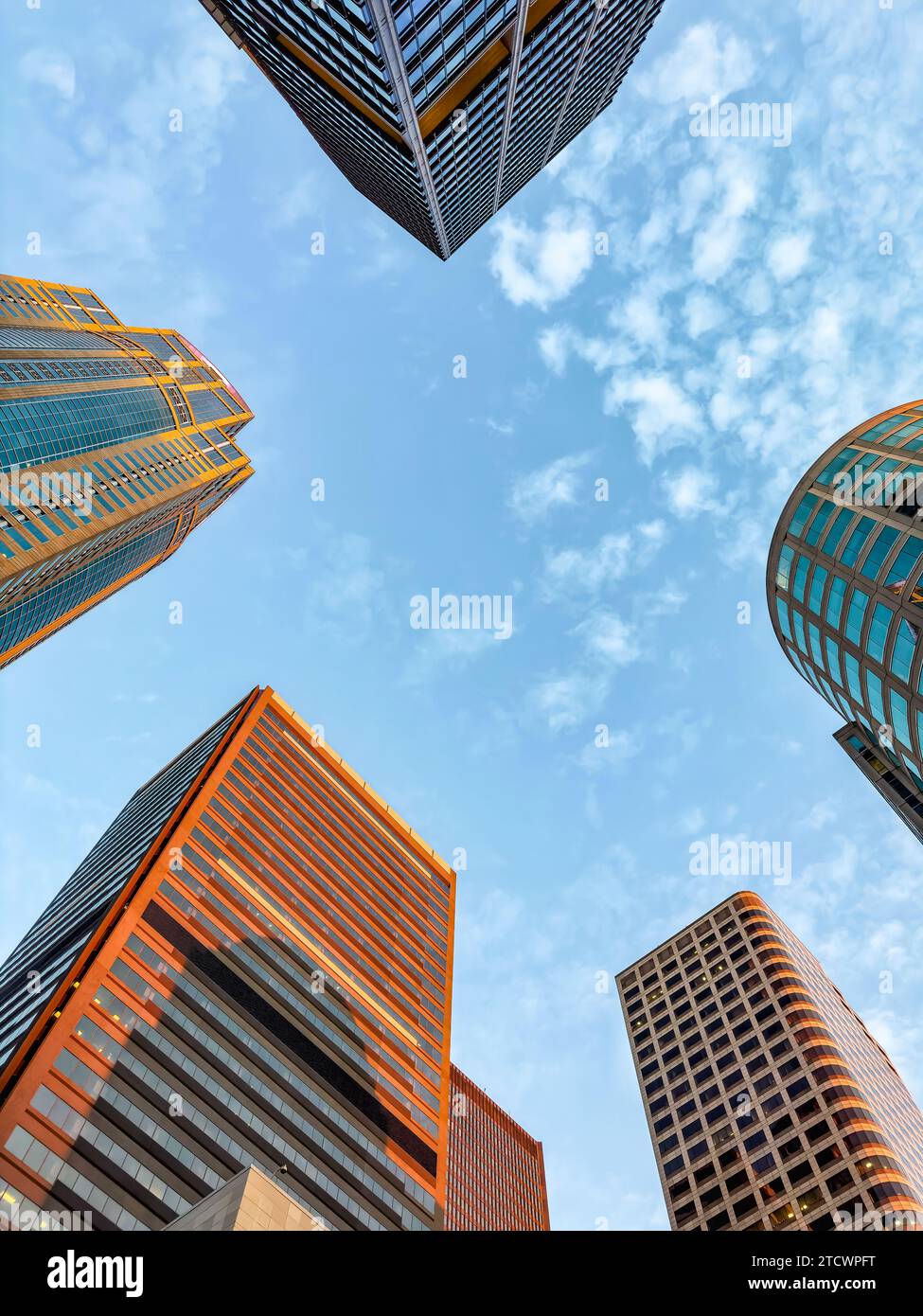 Low angle shot at Seattle downtown iconic skylines at evening Stock ...