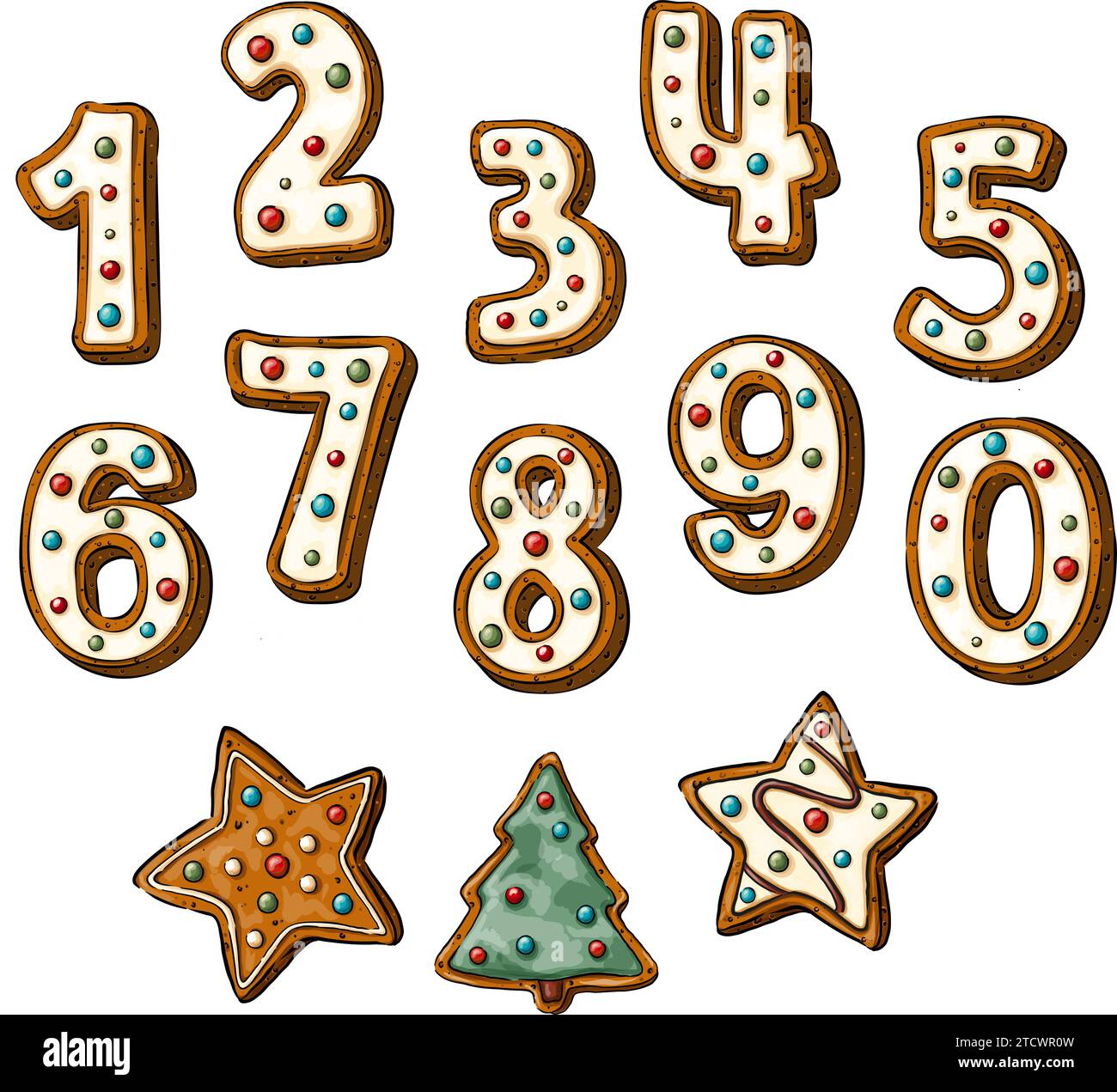 Sweet cookie numbers and gingerbread cookie numbers. Glazed crackers in ...