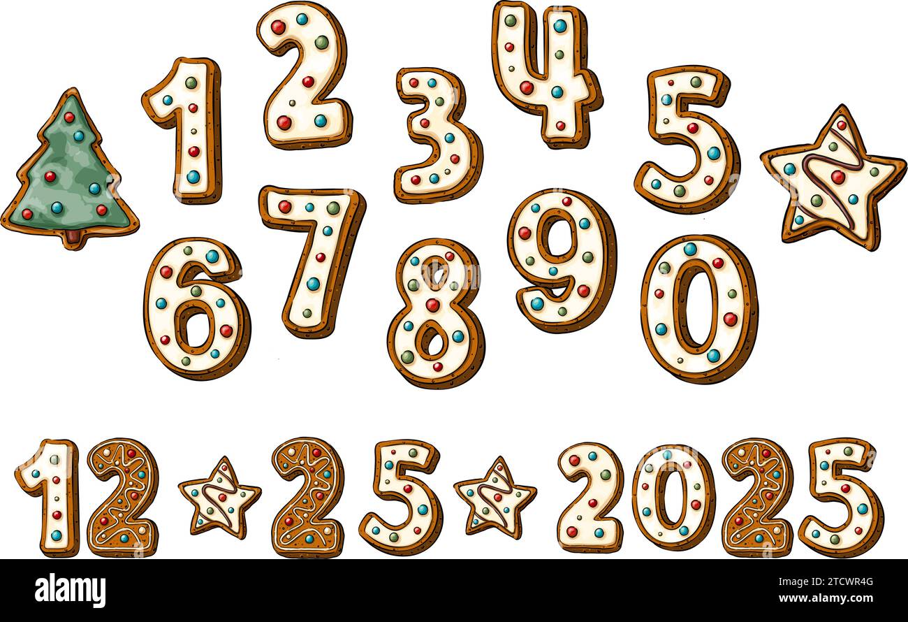 set Vector cartoon set of vector numbers in the shape of Christmas ...