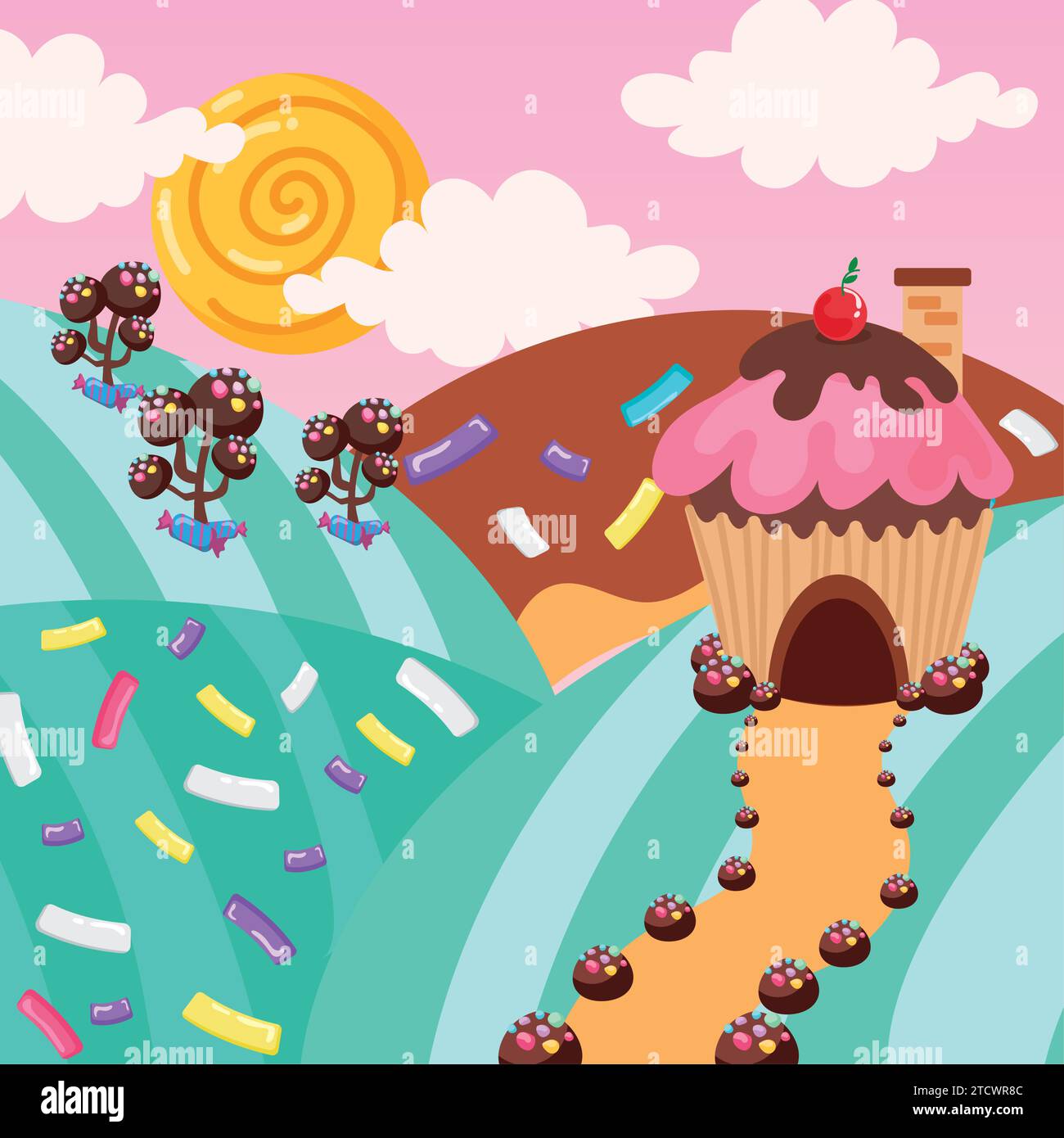 Colored candy land landscape view Vector Stock Vector Image & Art - Alamy