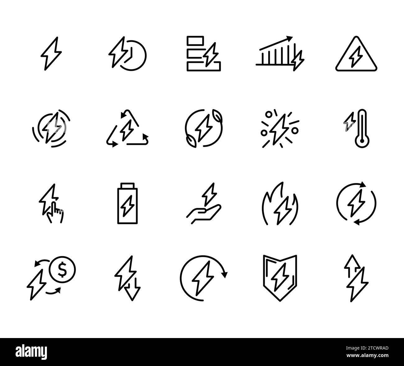 Vector line icon set energy related. Electricity symbol power outline ...