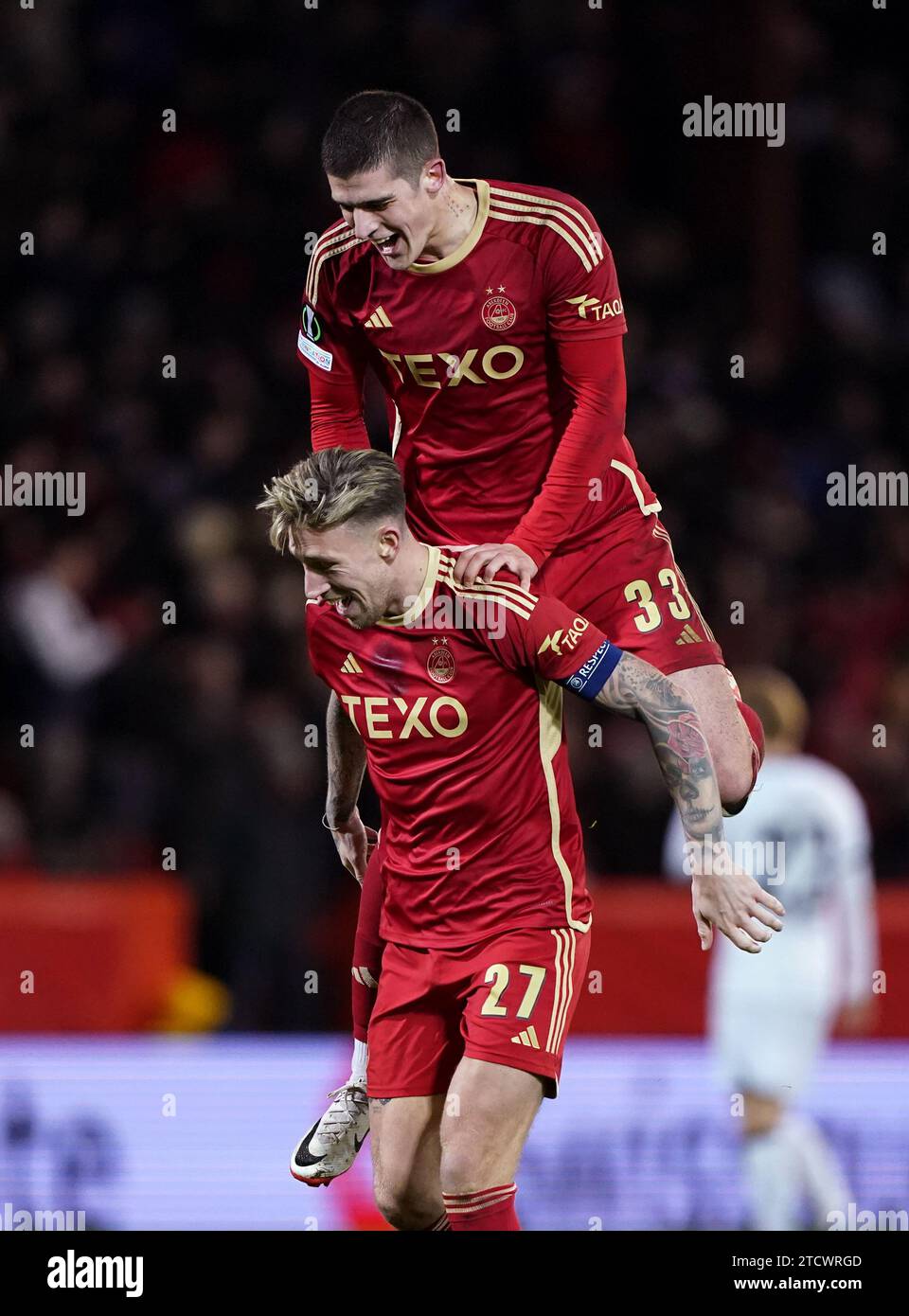 Aberdeen's Angus MacDonald (left) and Slobodan Rubezic celebrate their ...