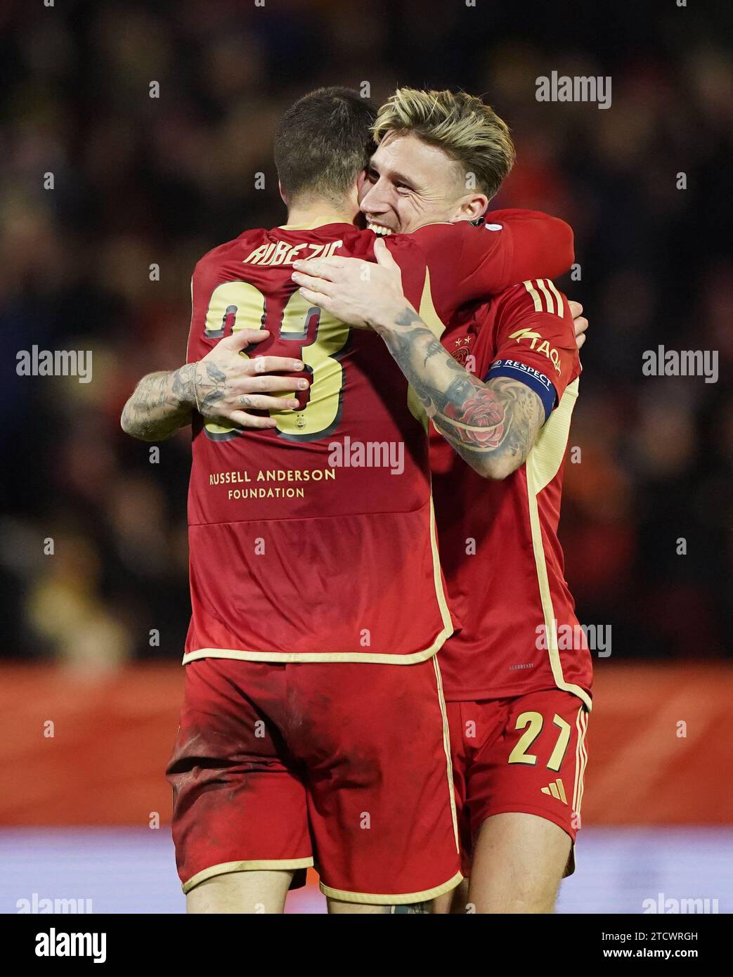 Aberdeen's Slobodan Rubezic (left) and Angus MacDonald celebrate their ...