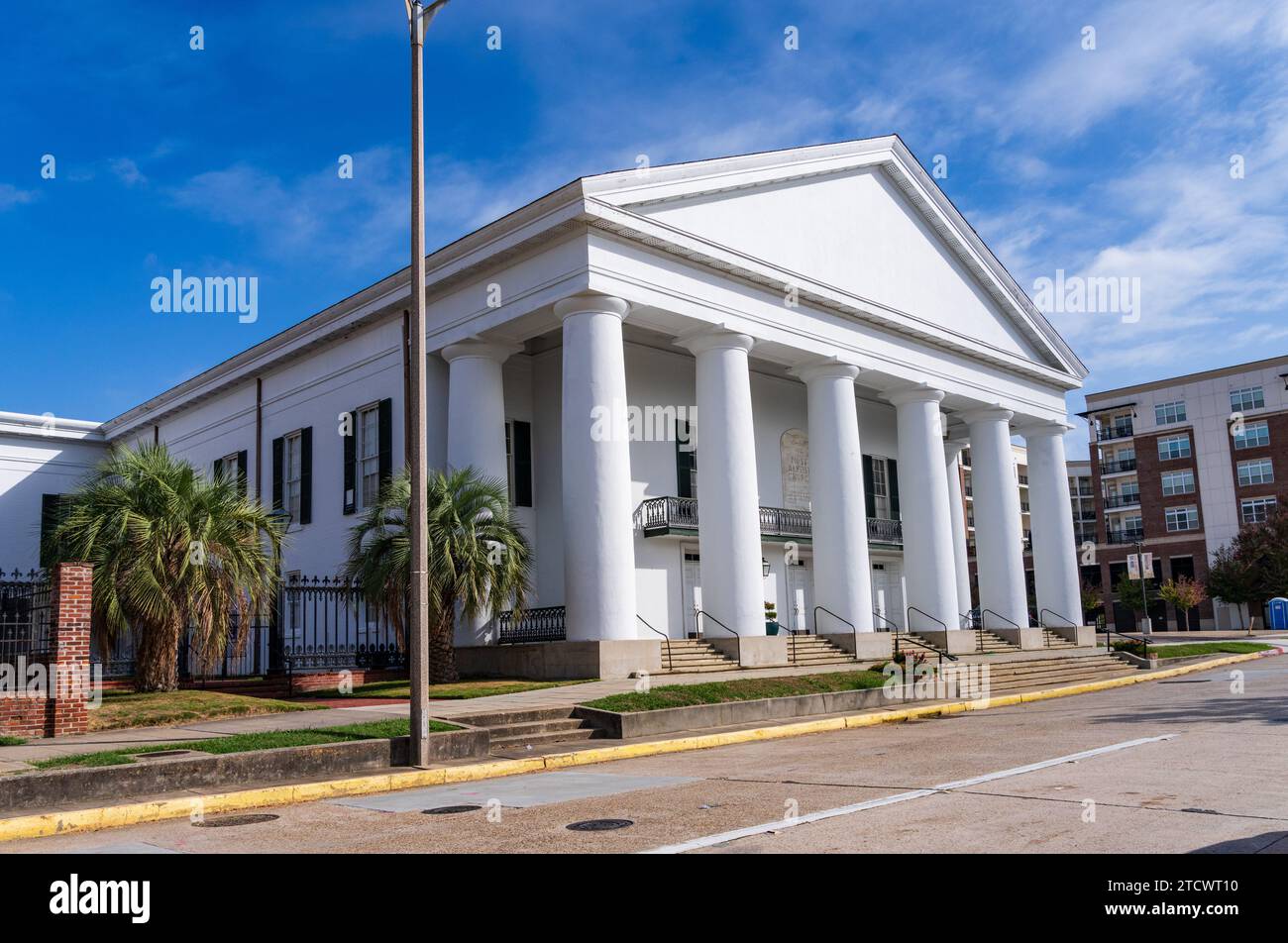 Tall slender tower or spire of St Joseph cathedral in Baton Rouge, the ...