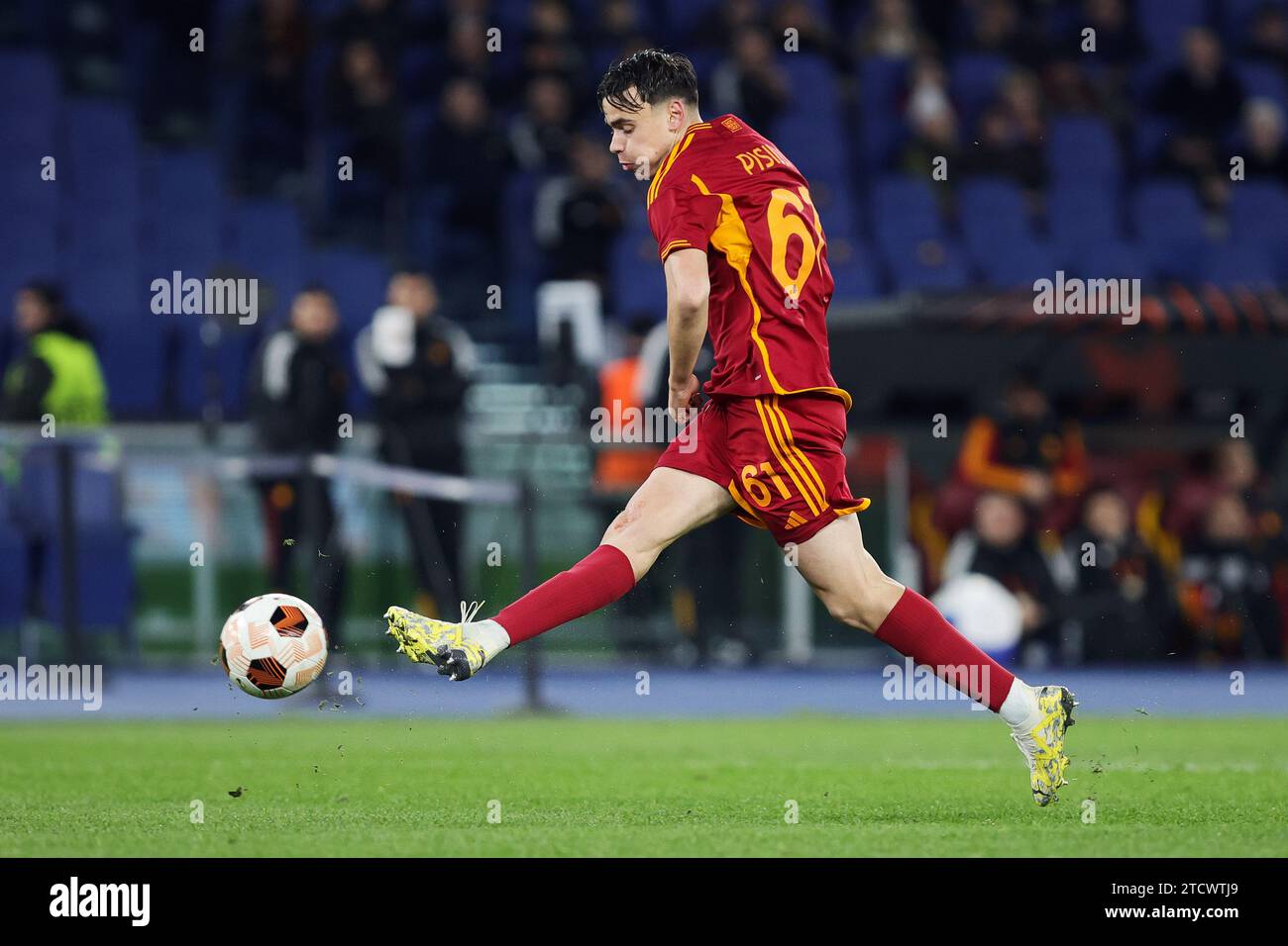 Rome, Italy. 14th Dec, 2023. Niccolo' Pisilli of Roma kicks the ball ...