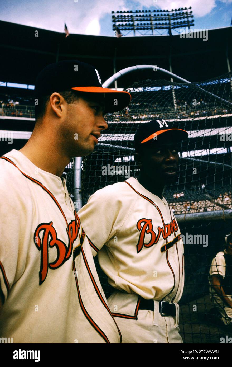 MILWAUKEE, WI - AUGUST 18: Henry Aaron #44 and Eddie Mathews #41 of the ...