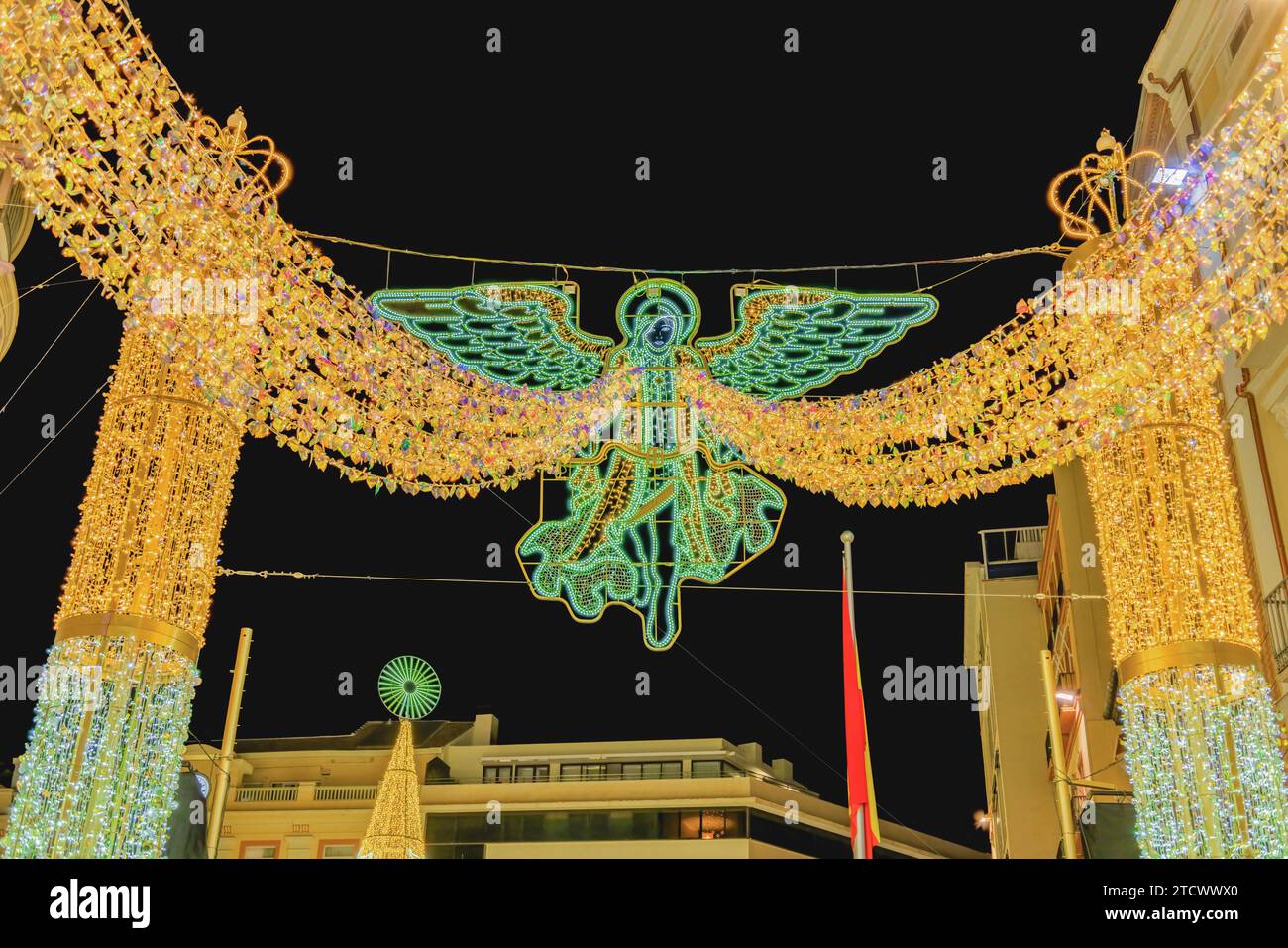 Detail of an Angel on christmas lights decoration on Larios street in ...