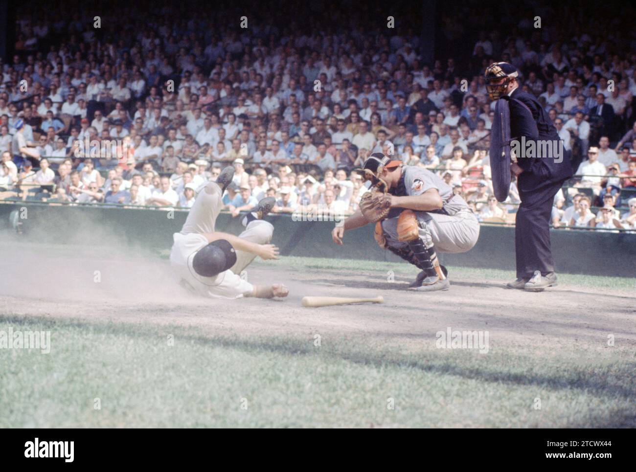 DETROIT, MI - JUNE 28: Al Kaline #6 of the Detroit Tigers is knocked ...