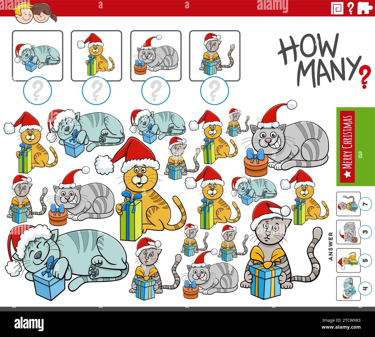 Cartoon illustration of educational counting game with comic cats ...