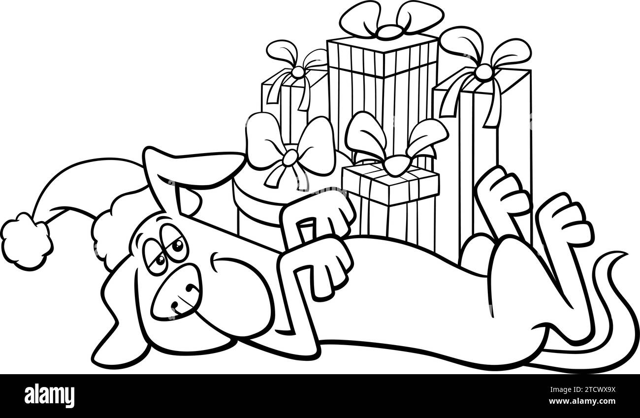 Cartoon illustration of funny dog animal character with Christmas ...