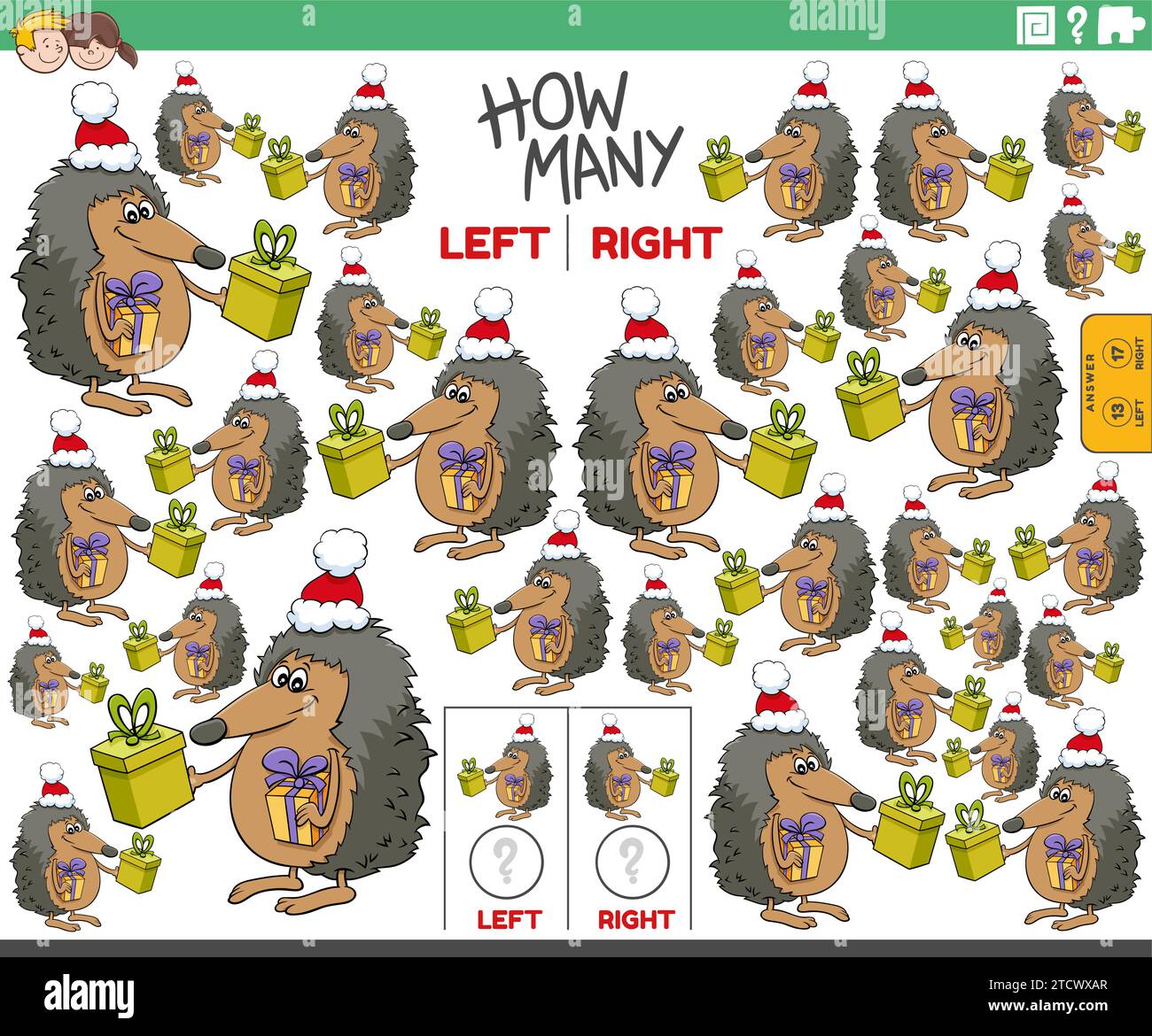 Cartoon illustration of educational game of counting left and right ...