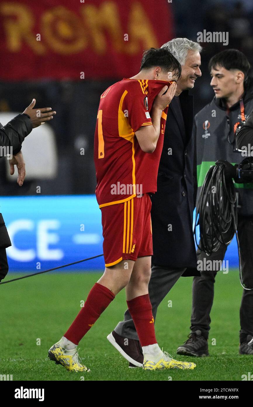 Rome, Italy. 14th Dec, 2023. Niccolo Pisilli of AS Roma celebrates with ...