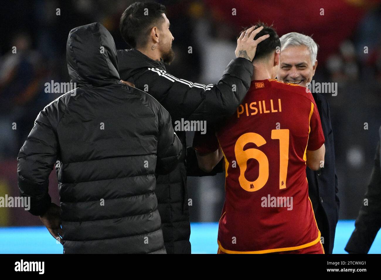 Rome, Italy. 14th Dec, 2023. Niccolo Pisilli of AS Roma celebrates with ...
