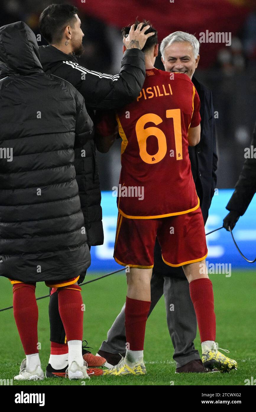 Rome, Italy. 14th Dec, 2023. Niccolo Pisilli of AS Roma celebrates with ...