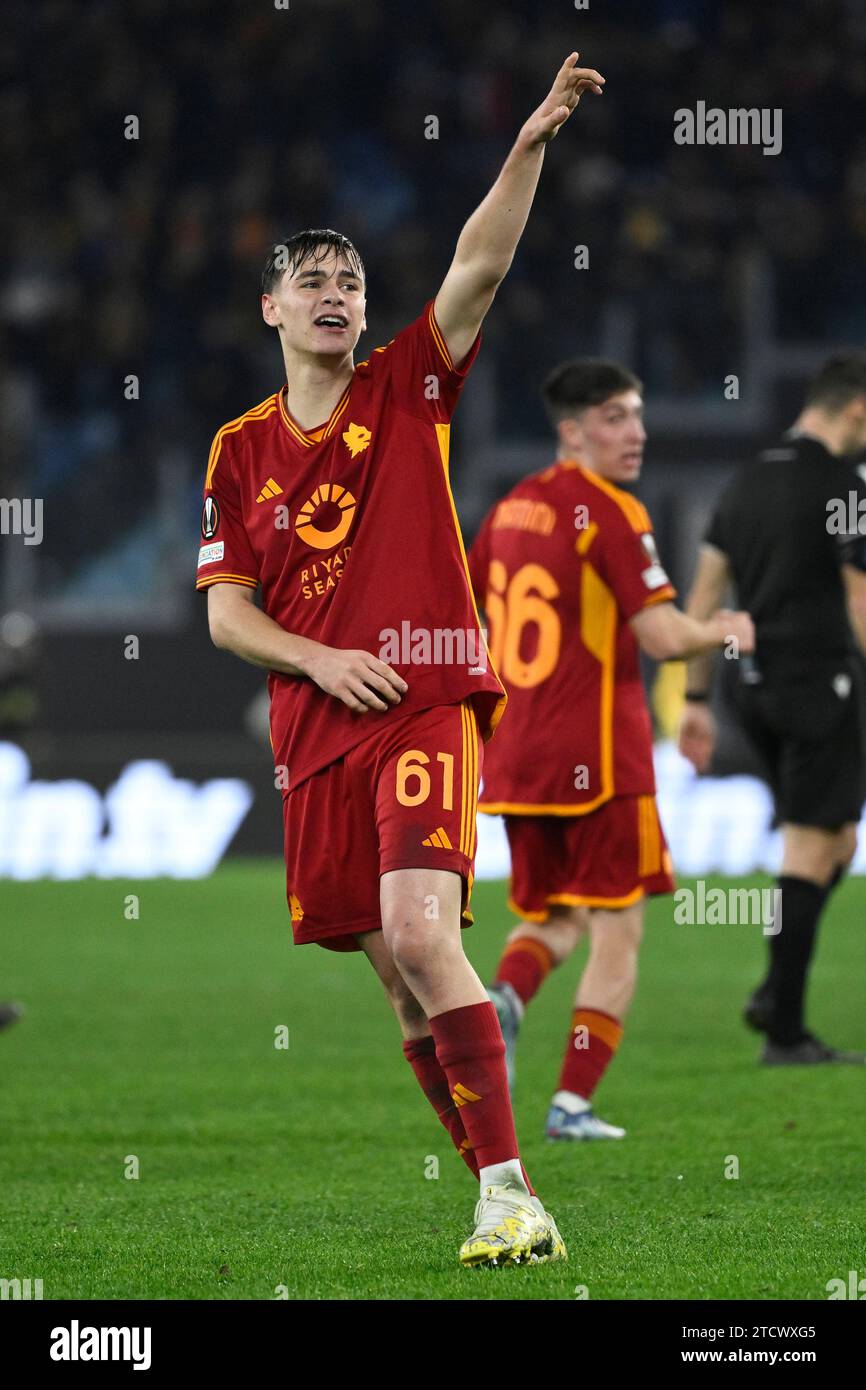 Rome, Italy. 14th Dec, 2023. Niccolo Pisilli of AS Roma celebrates ...
