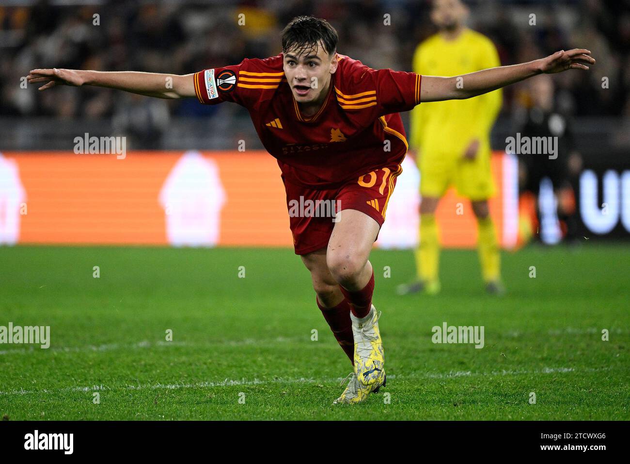 Rome, Italy. 14th Dec, 2023. Niccolo Pisilli of AS Roma celebrates ...