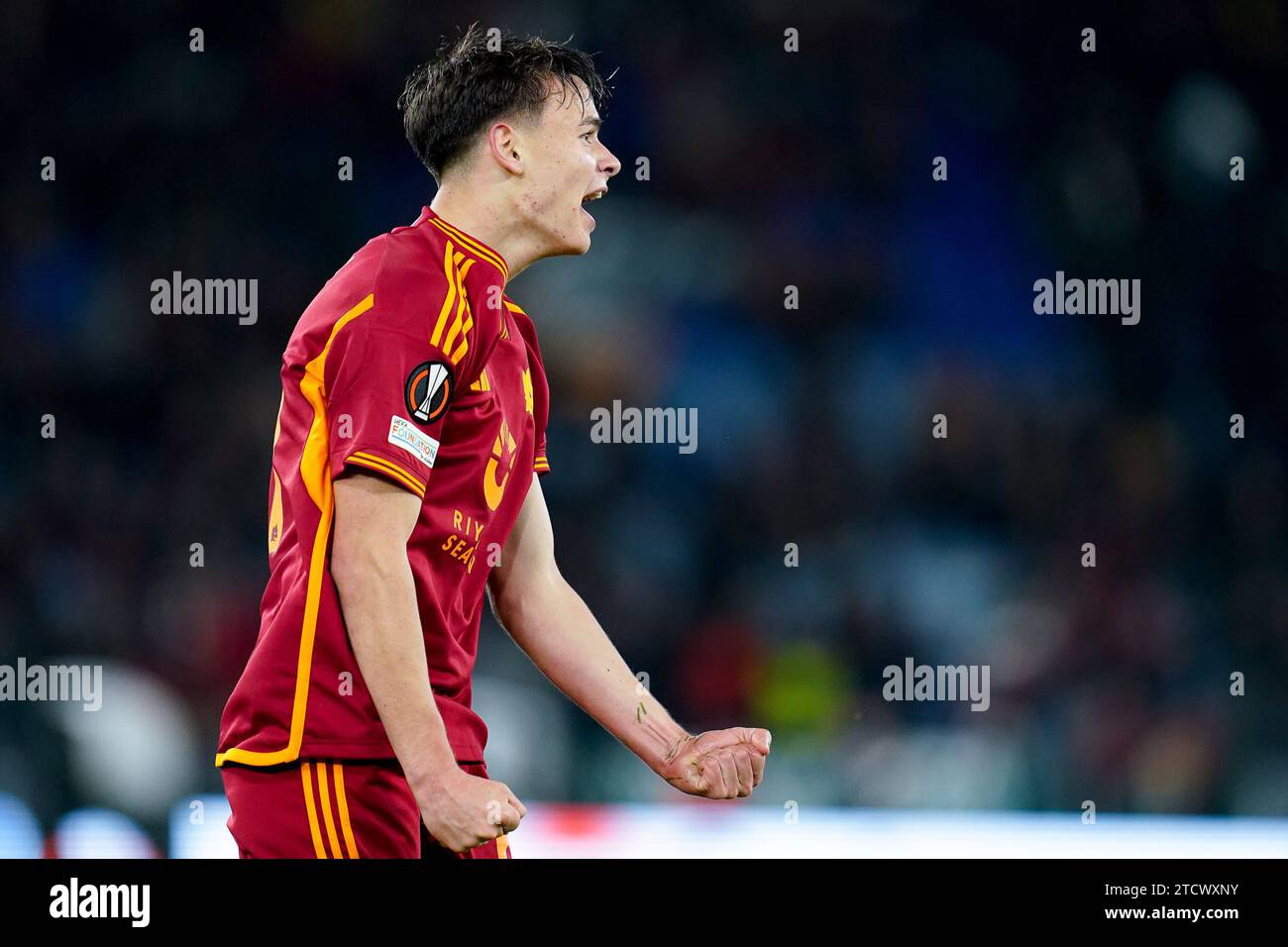 Rome, Italy. 14th Dec, 2023. Niccolo' Pisilli of AS Roma celebrates ...