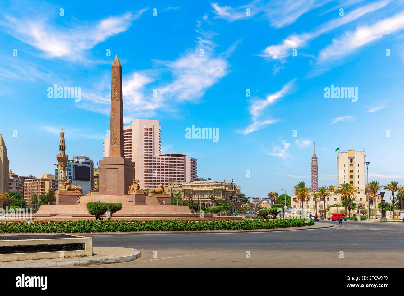 Ramses II Obelisk, Tahrir square, Tv tower and other buildings of Cairo ...