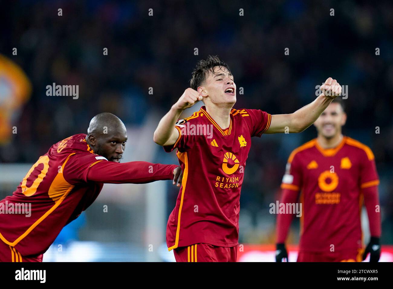 Rome, Italy. 14th Dec, 2023. Niccolo' Pisilli of AS Roma celebrates ...