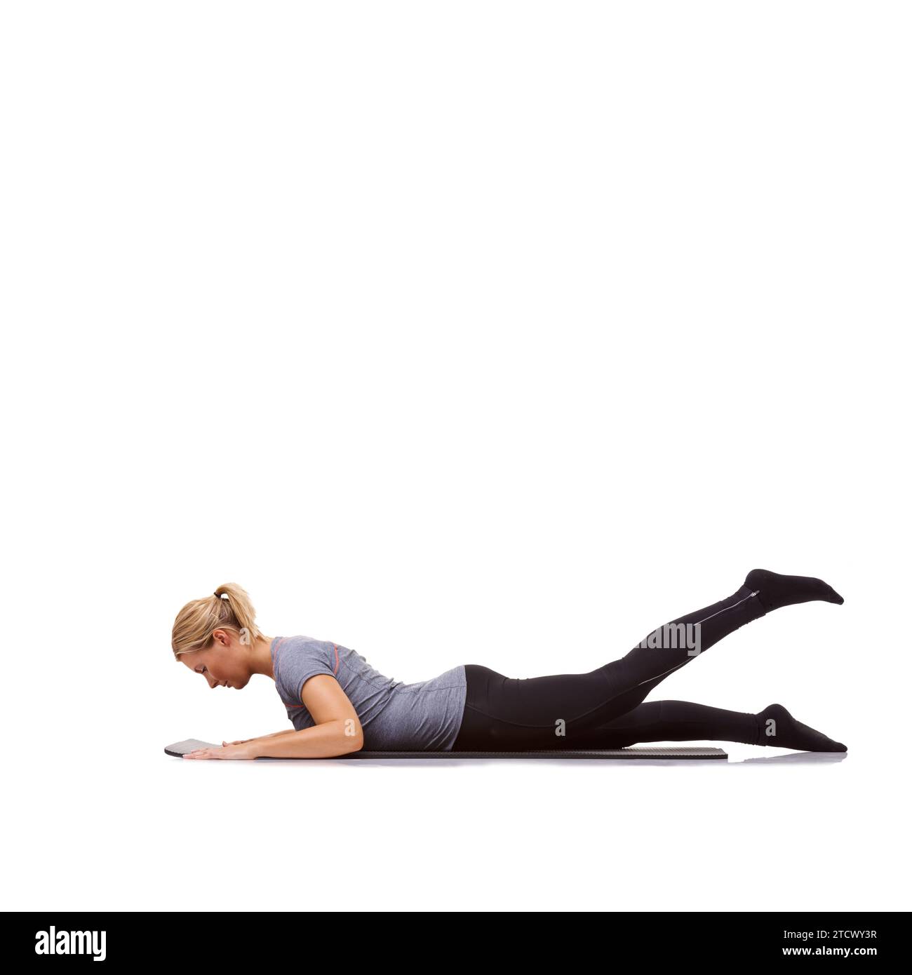 Woman, fitness and mat in studio for cobra, pilates or workout for ...