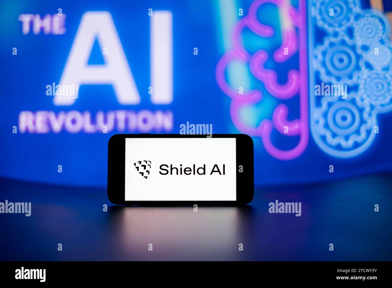 In this photo illustration, the Shield AI logo seen displayed on a ...