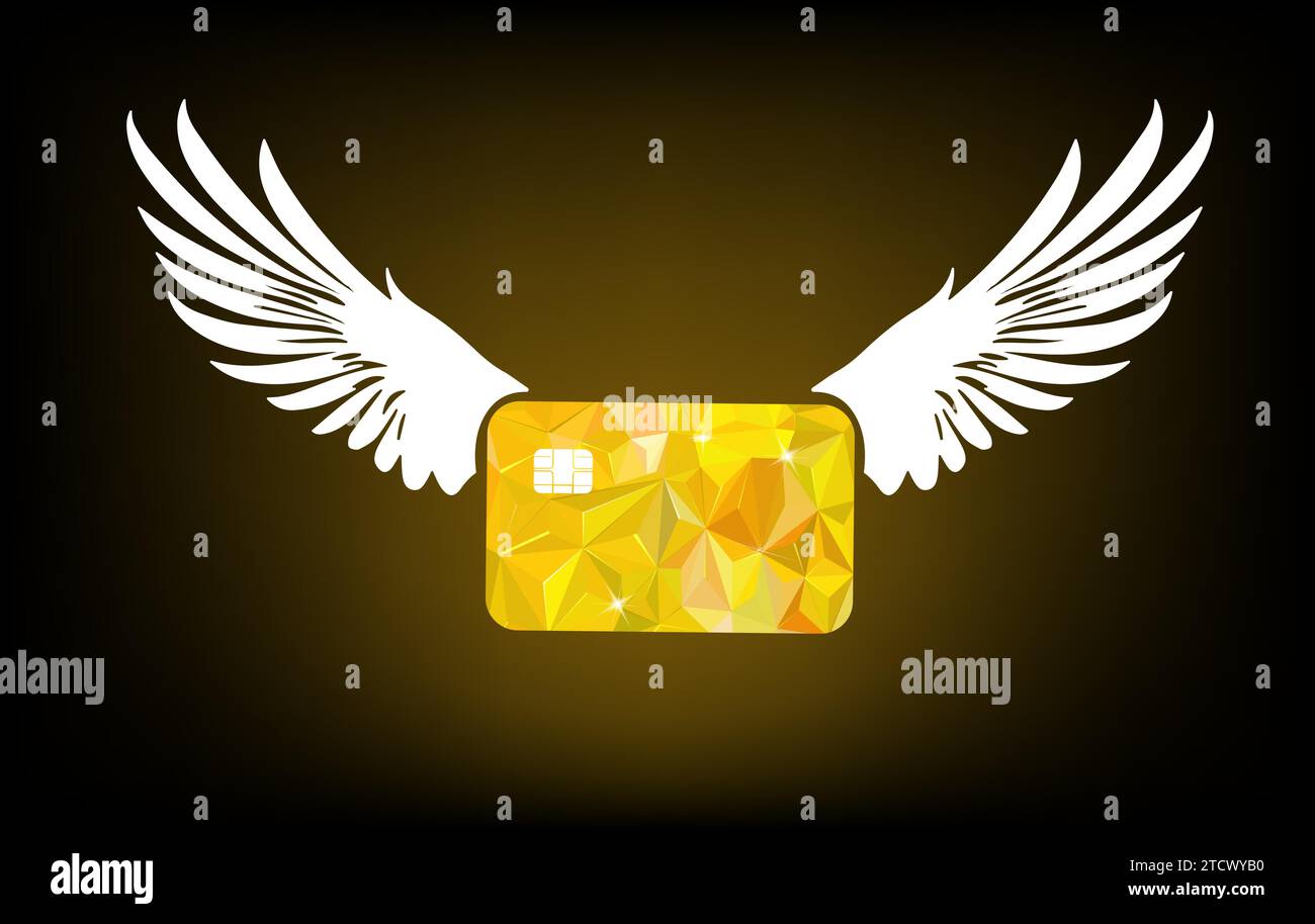 Gold bank card with wings. SHOTLISTbanking. hand drawing. Not AI ...