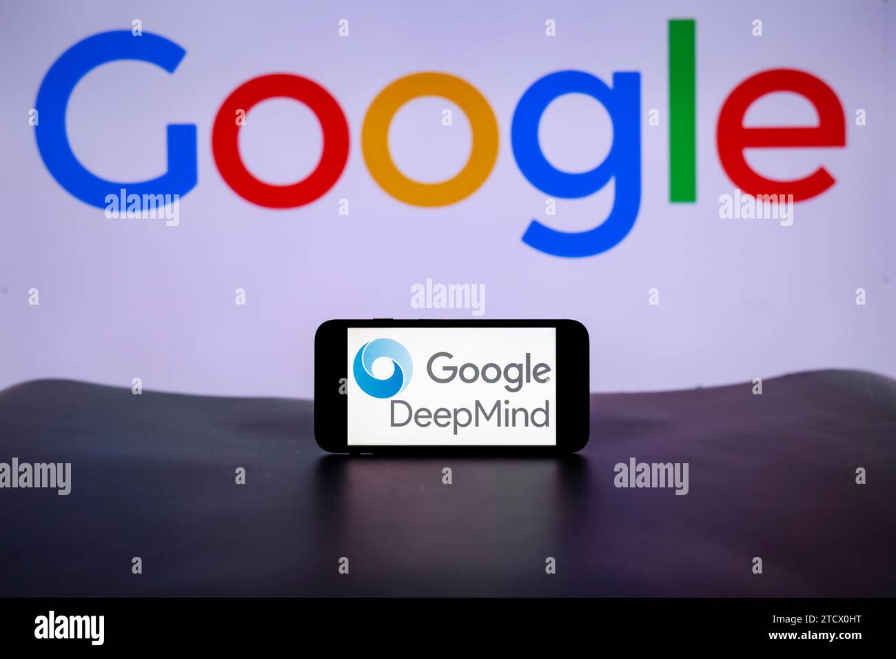 India. 14th Dec, 2023. In this photo illustration, the Google DeepMind logo seen displayed on a ...